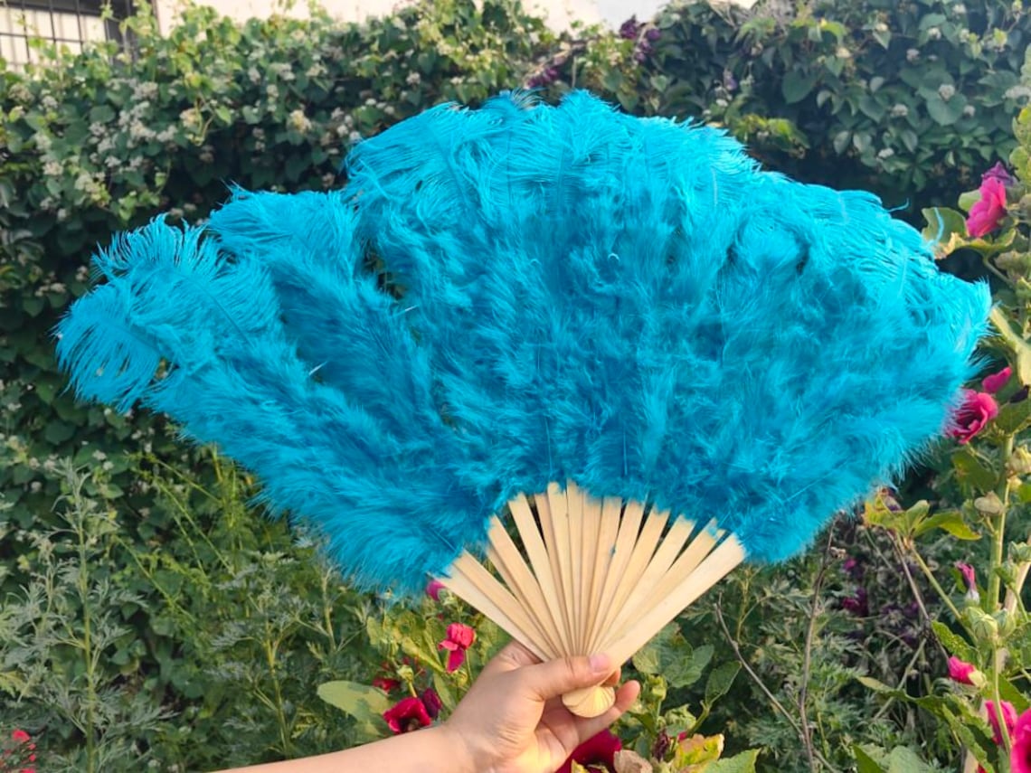 Large Ostrich Feather Dance Burlesque Fans 32inchx18inch Wedding Bridal ...