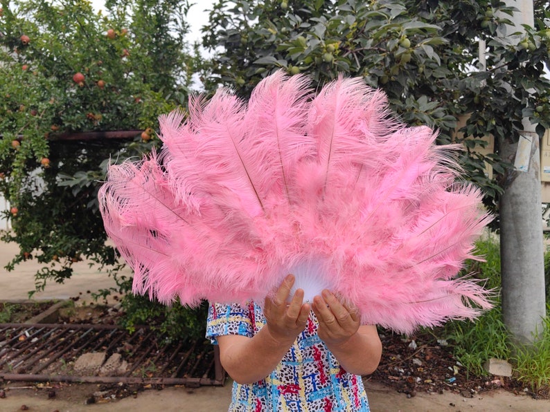 Large Ostrich Feather Dance Burlesque Fans 32inchx18inch Wedding Bridal ...
