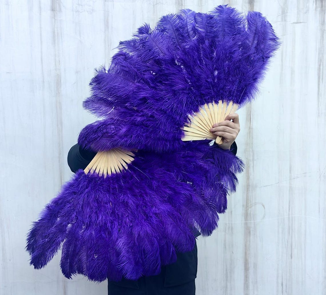 Large Burlesque Dance Ostrich Feather Fans 36inchx20inch Wedding Bridal ...