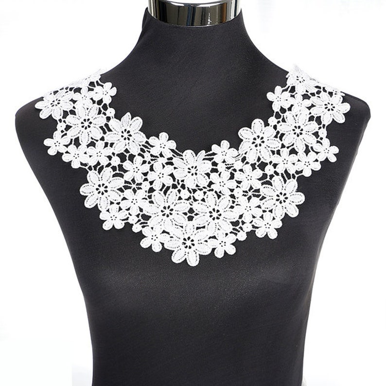 1 Pc Black Flower Neckline Collar Lace Applique Fabric for Fabric ...