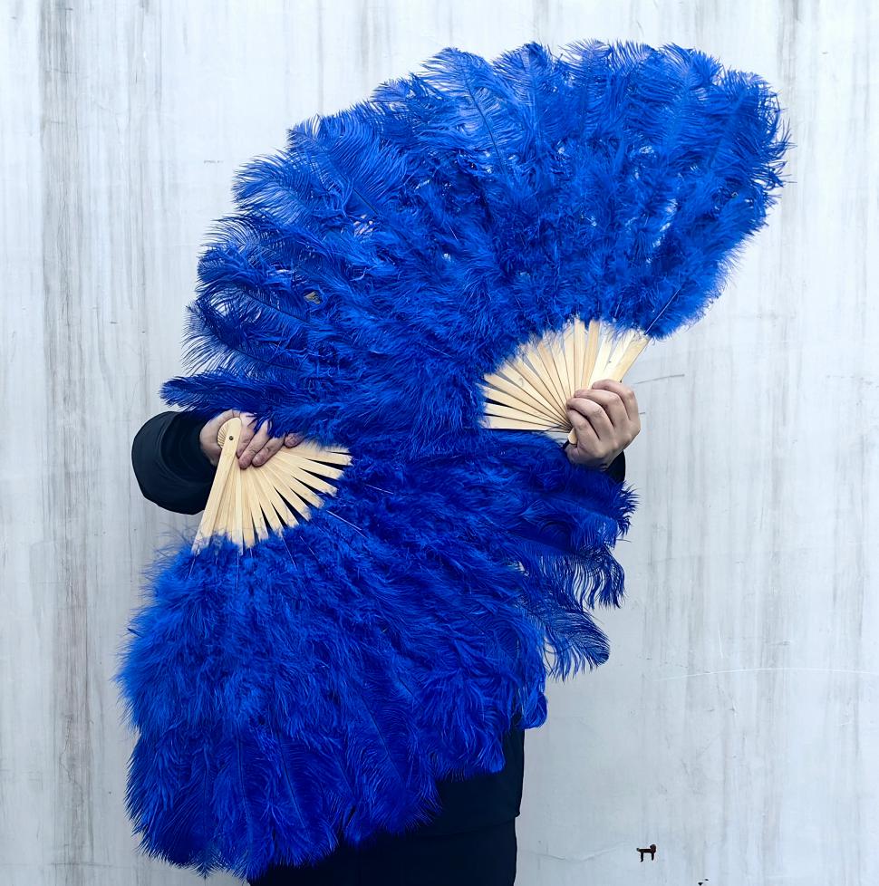 Large Burlesque Dance Ostrich Feather Fans 36inchx20inch Wedding Bridal ...