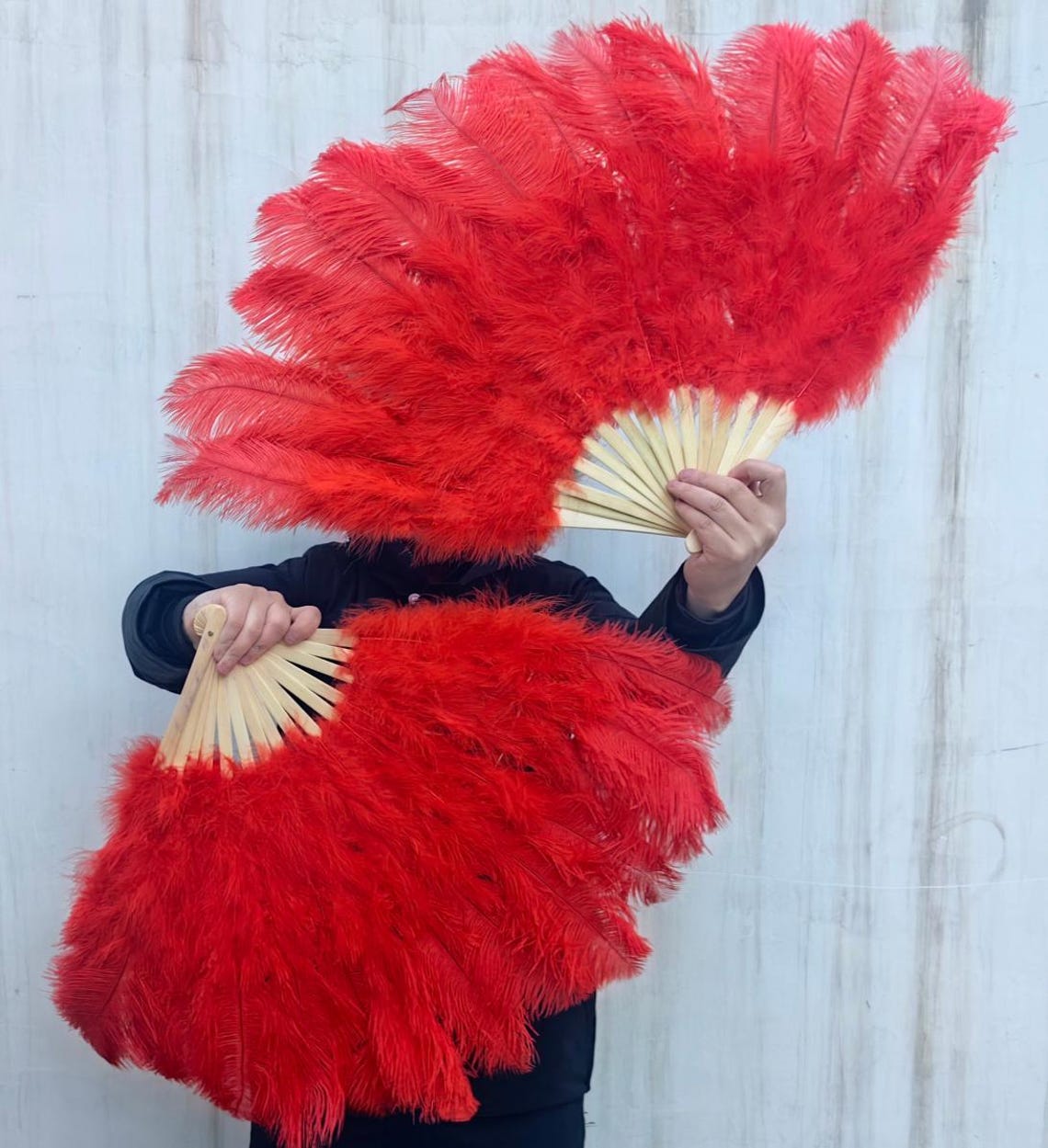 Large Burlesque Dance Ostrich Feather Fans 36inchx20inch Wedding Bridal ...