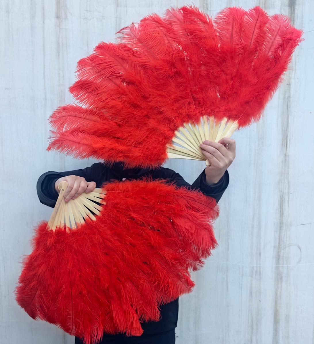 Large Burlesque Dance Ostrich Feather Fans 36inchx20inch Wedding Bridal ...