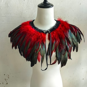 Deluxe Black&red Feather Collar or Cape, Fantasy Feather Collar for ...
