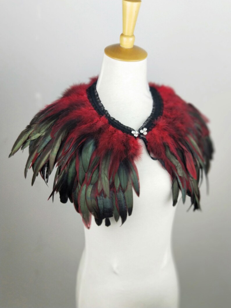 Deluxe Black&red Feather Collar or Cape, Fantasy Feather Collar for ...