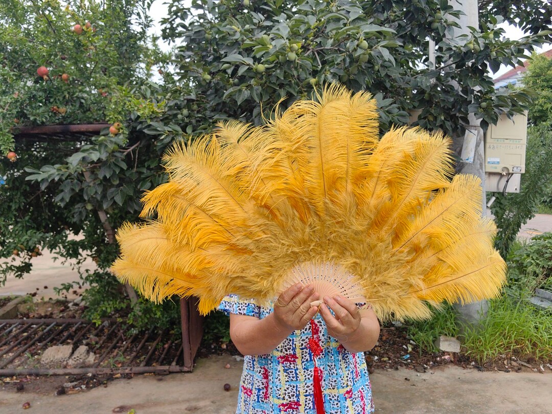 Large Ostrich Feather Dance Burlesque Fans 32inchx18inch Wedding Bridal ...