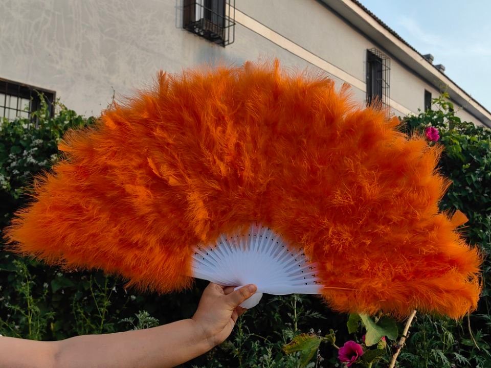 Large Marabou Feather Dance Burlesque Fans 32inchx18inch Wedding Bridal ...