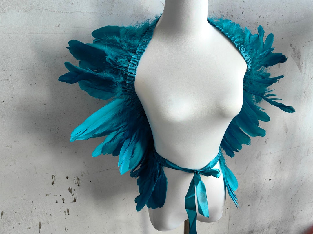 Deluxe Turquoise Feather Collar or Cape, Fantasy Feather Collar for ...