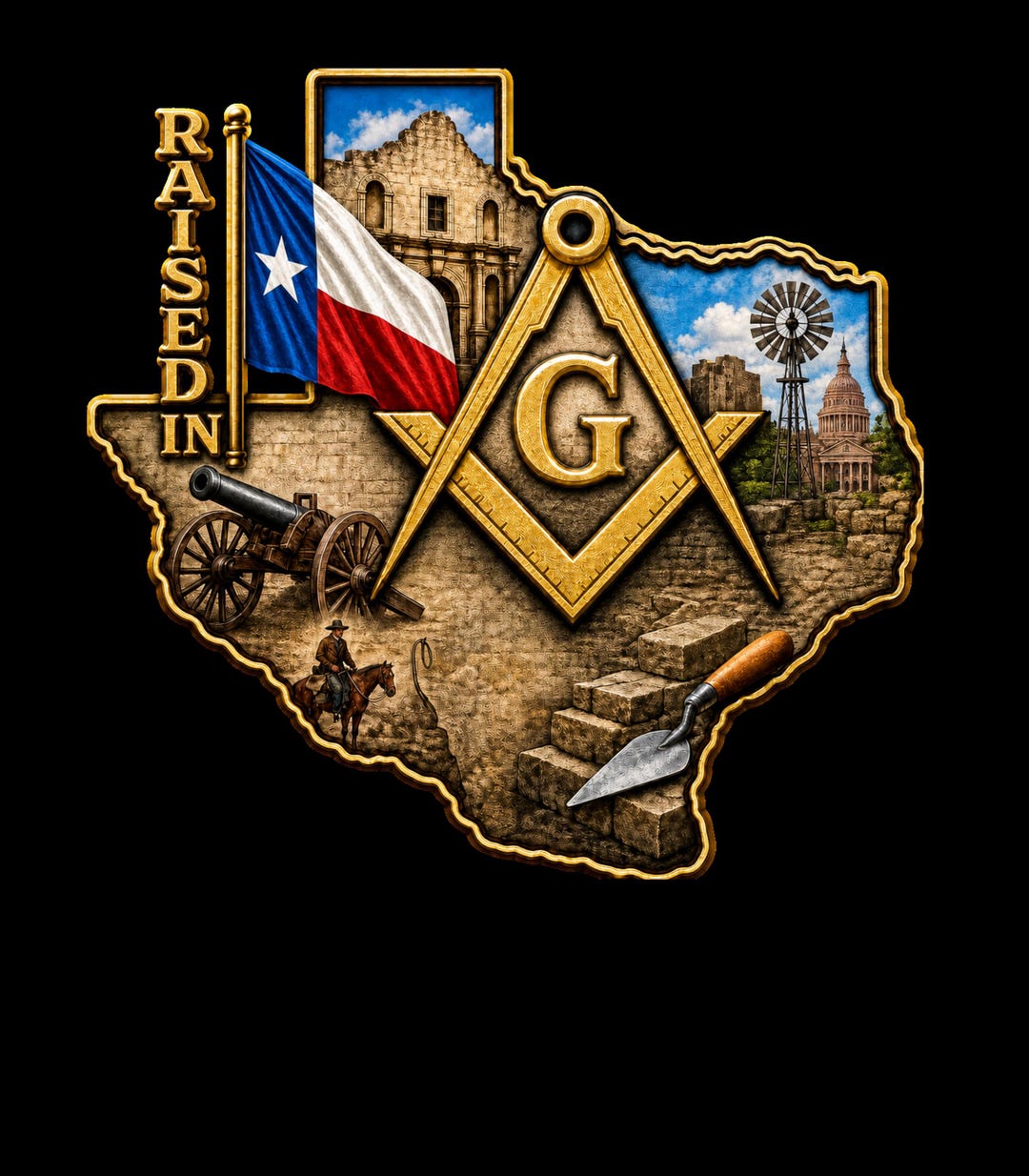 Masonic Raised in Texas Freemason DTF T-shirt-masonic Tshirt Freemason ...