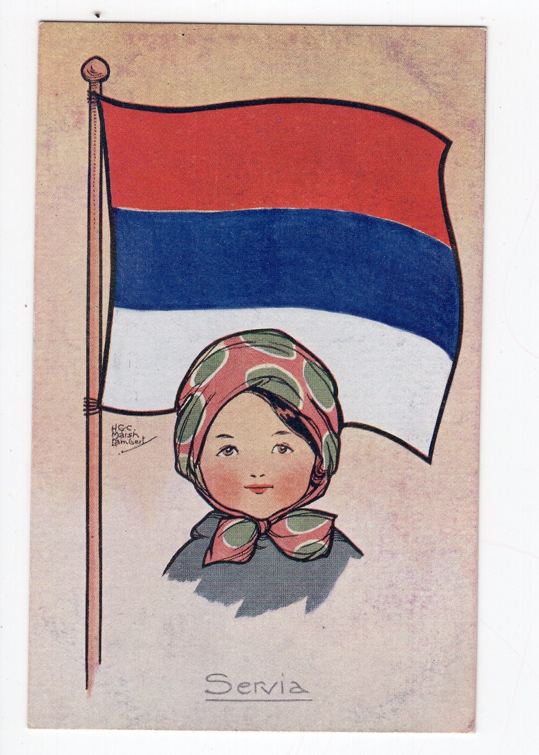 Antique HGC Marsh Lambert Art Postcard, Little Girl, Serbian Flag ...