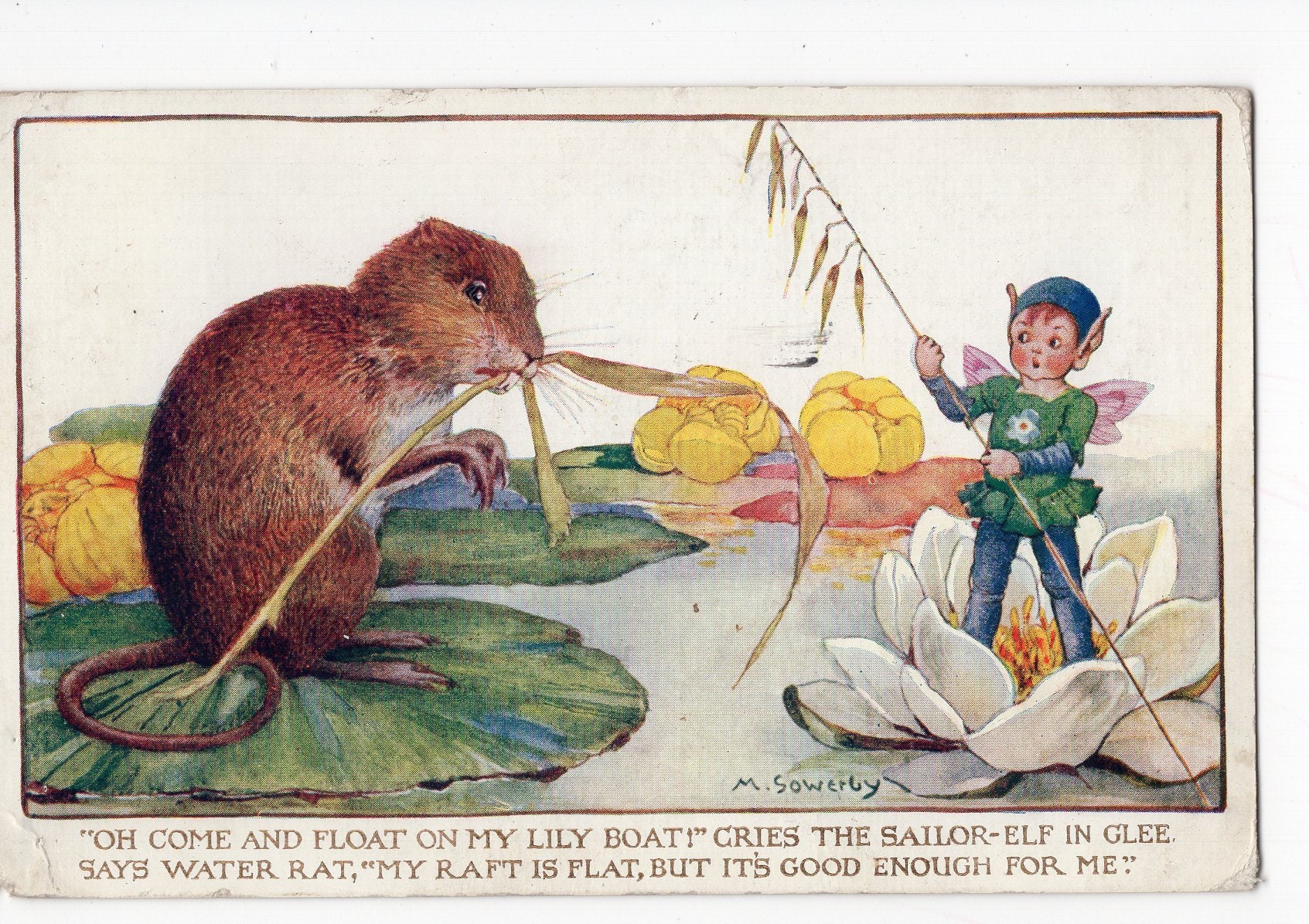 Antique Millicent Sowerby Fairy Postcard, Woodland Games, Water Rat ...