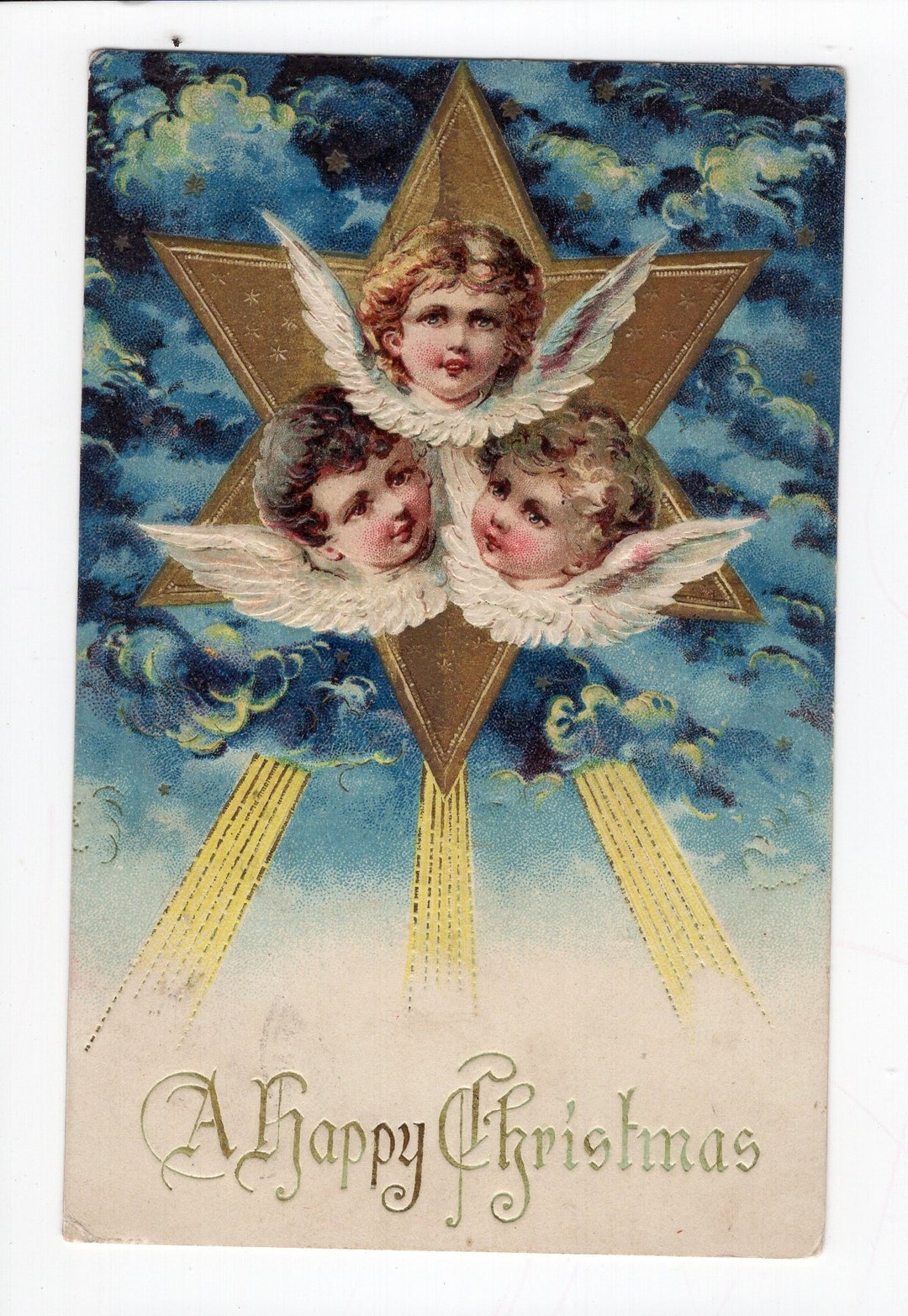 Antique Christmas Angel Postcard Embossed Card, Gold Star, Sunbeam ...