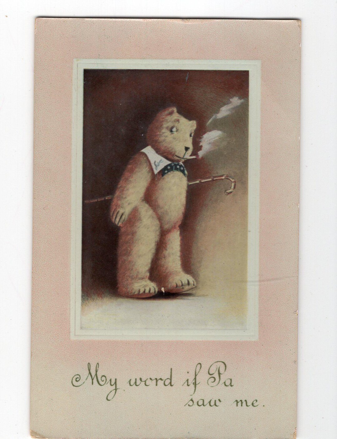 Antique Anthropomorphic Teddy Bear Postcard - Smoking Humanised Bear ...
