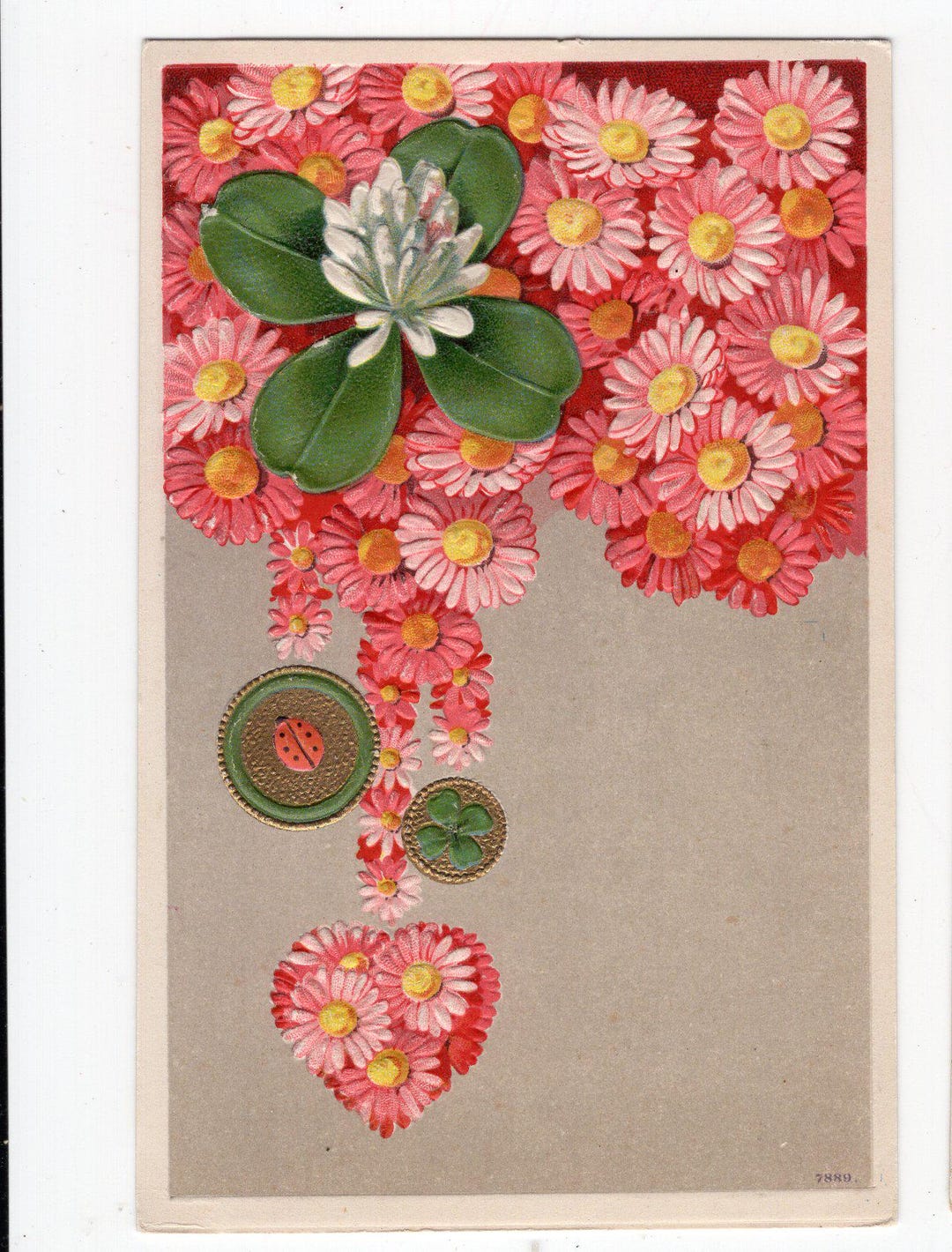Antique Ladybird Good Luck Postcard - Four Leaf Lucky Clovers, Pink ...