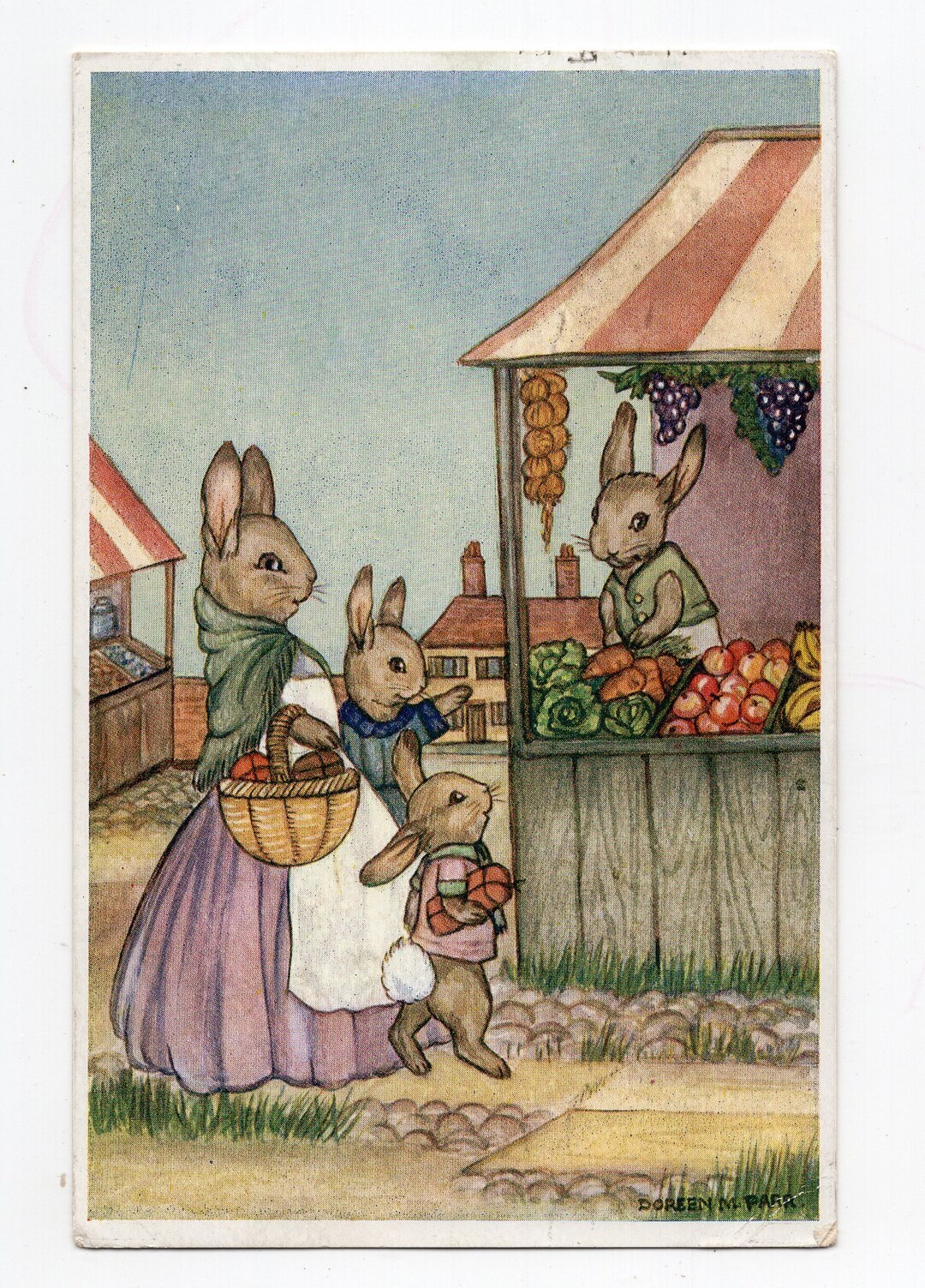 Vintage Anthropomorphic Rabbits Postcard, Doreen M Parr, Market Day ...