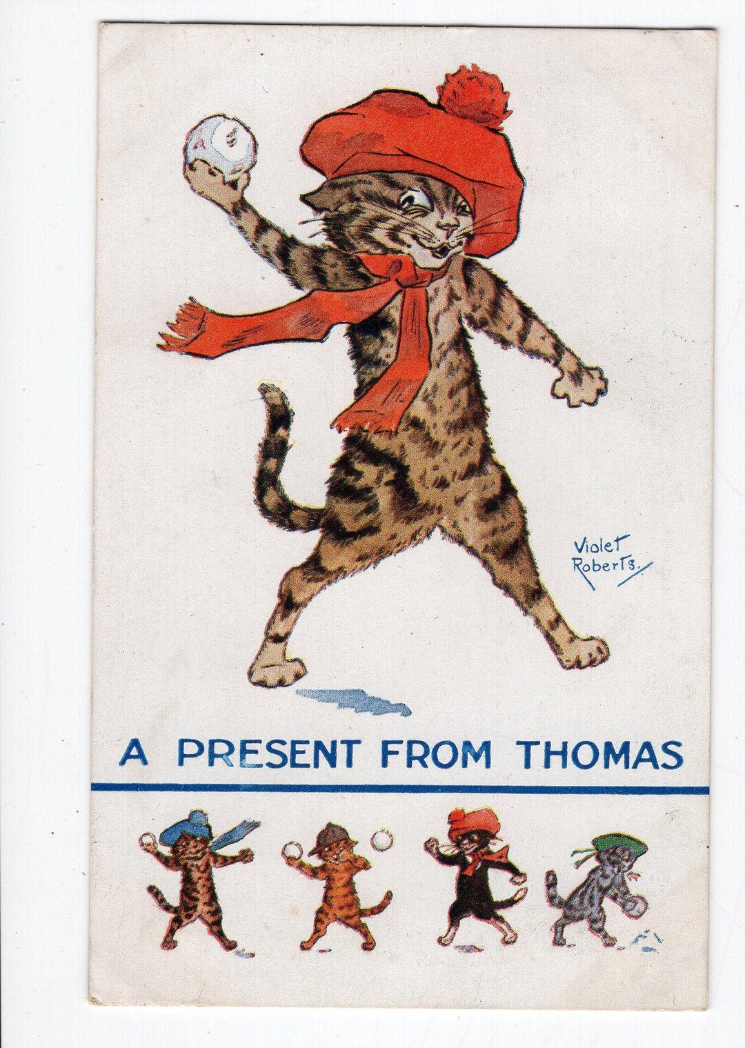 Antique Violet Roberts Anthropomorphic Cats Postcard Snowball Fight ...