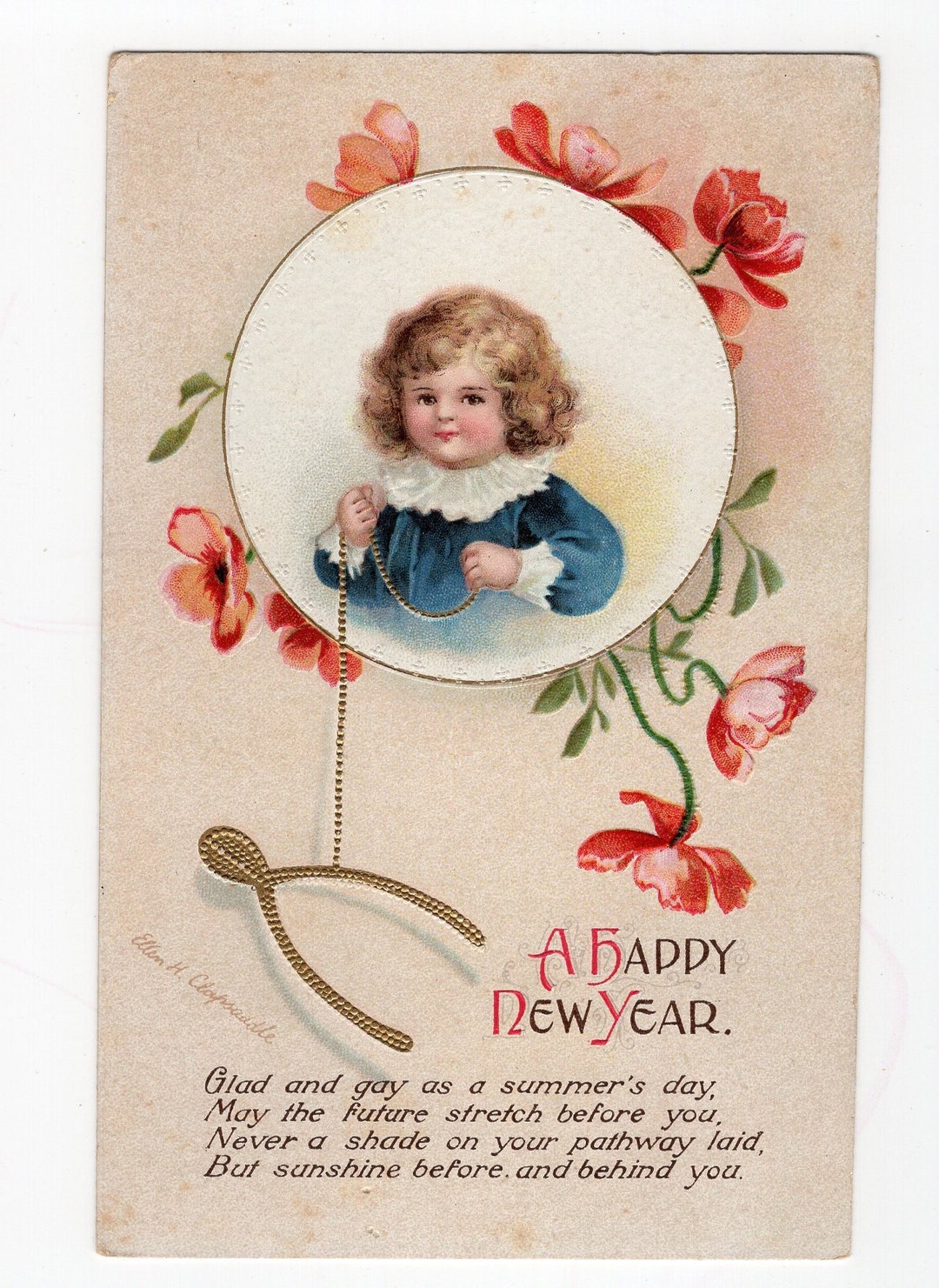 Antique Ellen Clapsaddle New Year Postcard, USA Winter Holidays, Little ...