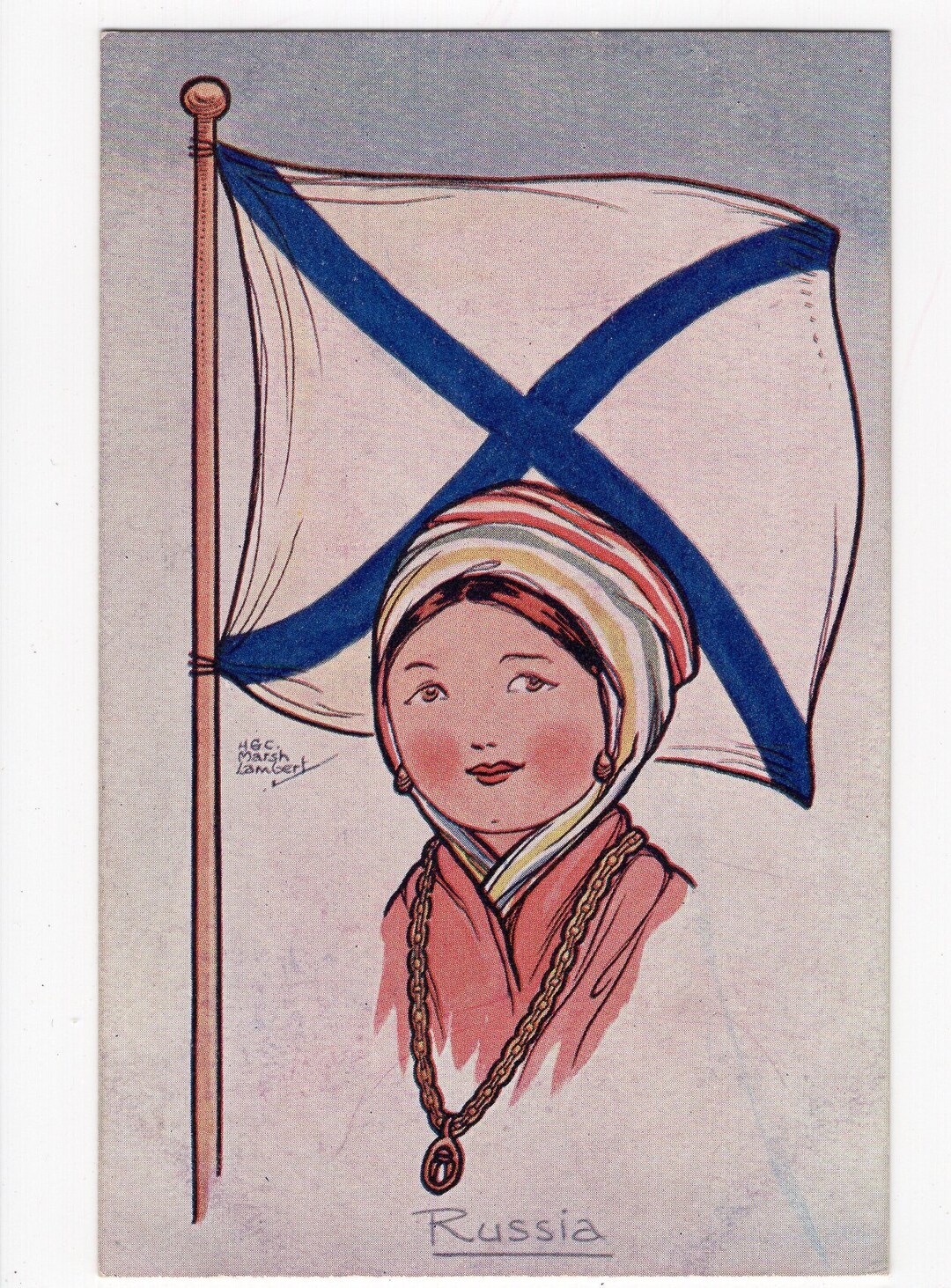 Antique HGC Marsh Lambert Art Postcard, Little Girl, Russian Flag ...