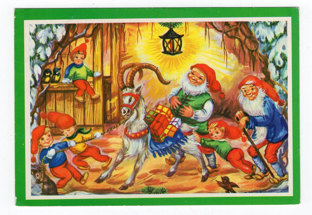Vintage Swedish Christmas Gnomes Elves Postcard, Like Erik Forsman ...