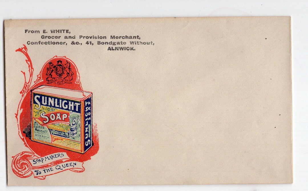 Antique Sunlight Soap Advertising Card Envelope - Greengrocers, Alnwick ...