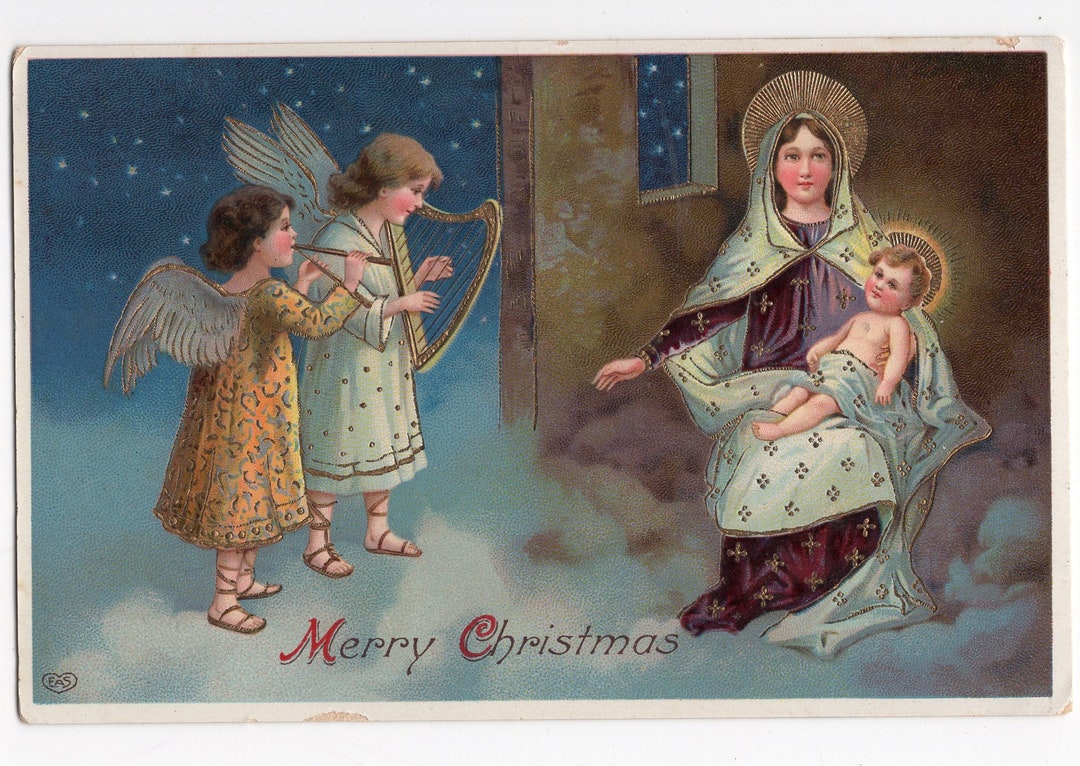 Antique Nativity Postcard Gold Embossed Christmas Card Mary - Etsy