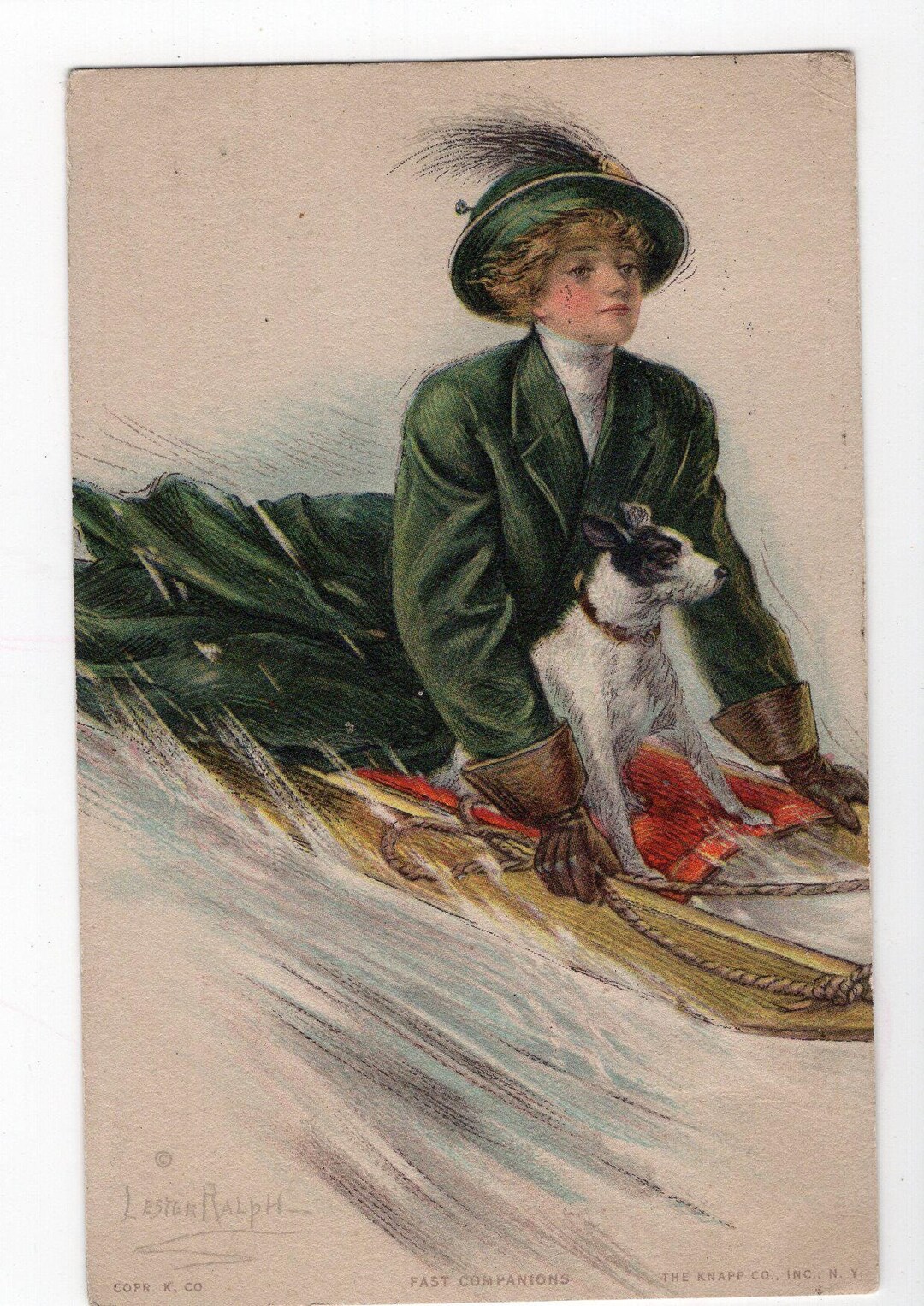 Vintage Woman and Dog Glamour Postcard - Lester Ralph Artist Signed ...