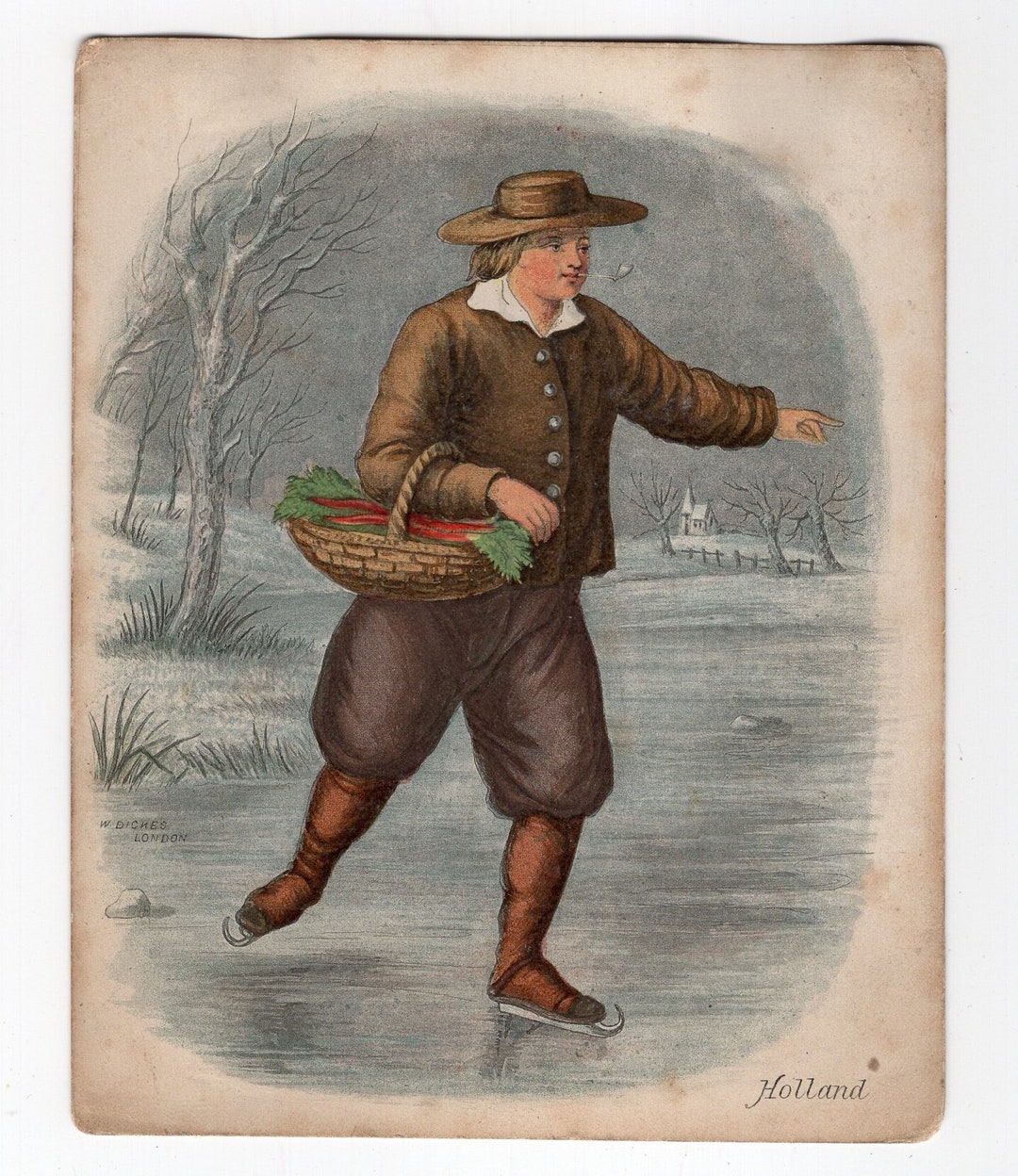 Antique Dutchman Book Plate Dutch Man Ice Skating, Antiquarian ...