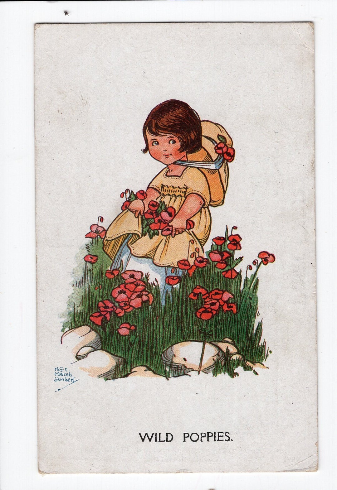 Antique HGC Marsh Lambert Art Postcard, Little Girl in a Field of ...