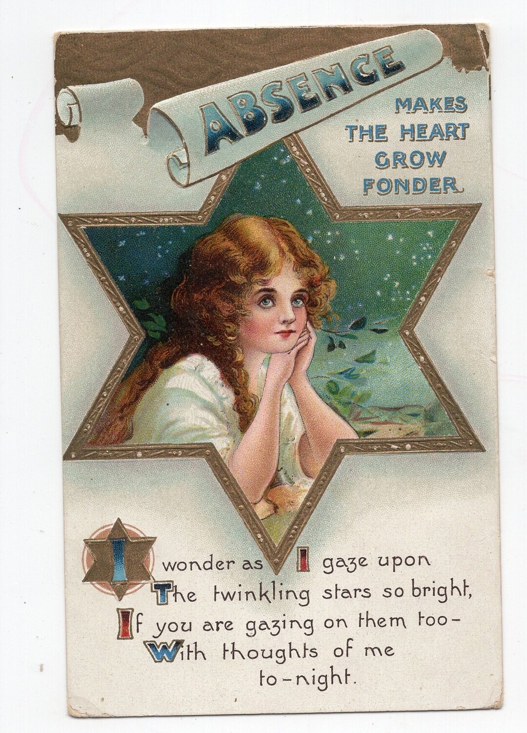 Antique Glamour Greetings Postcard - Absence Makes the Heart Grow ...