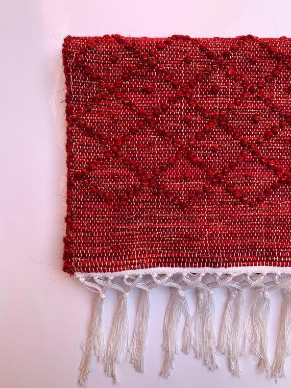 Red Table Runner Handmade Woven Table Runner Home Decor | Etsy