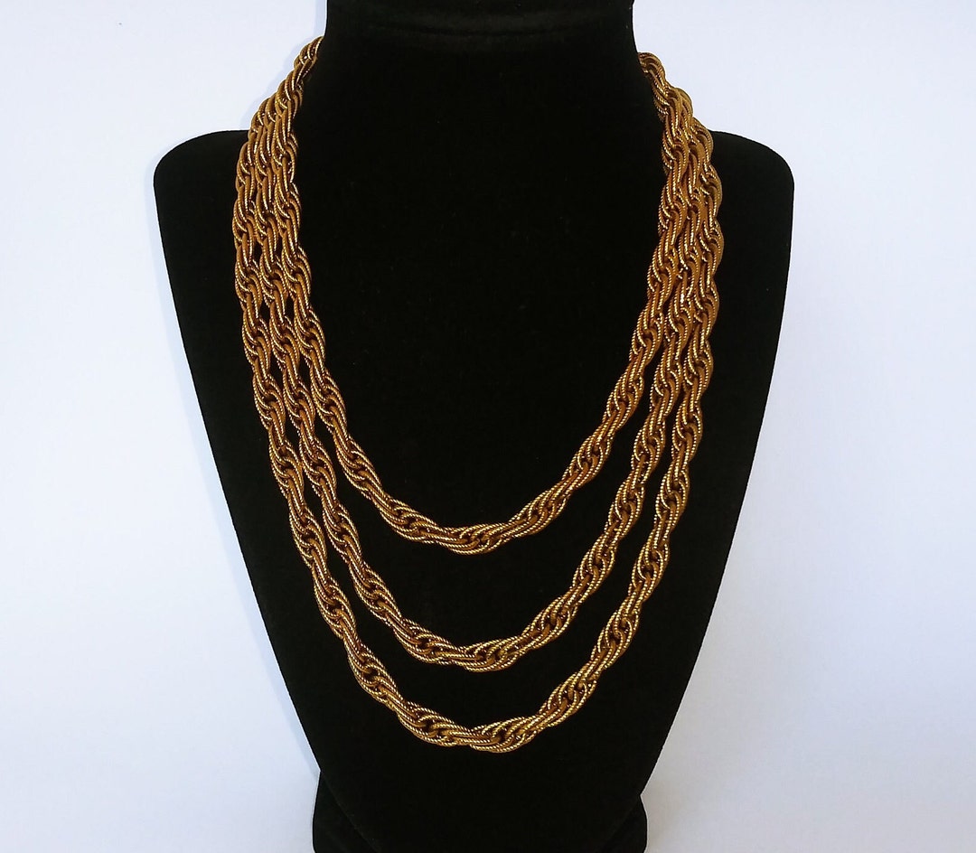 Monet Gold Necklace, Flapper Chain Necklace, Thick Gold Rope, Monet ...