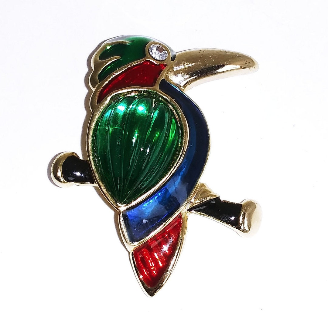 Kingfisher Pin Brooch, Bird Pin Brooch, Enamel Bird Pin, Green Bird Pin ...