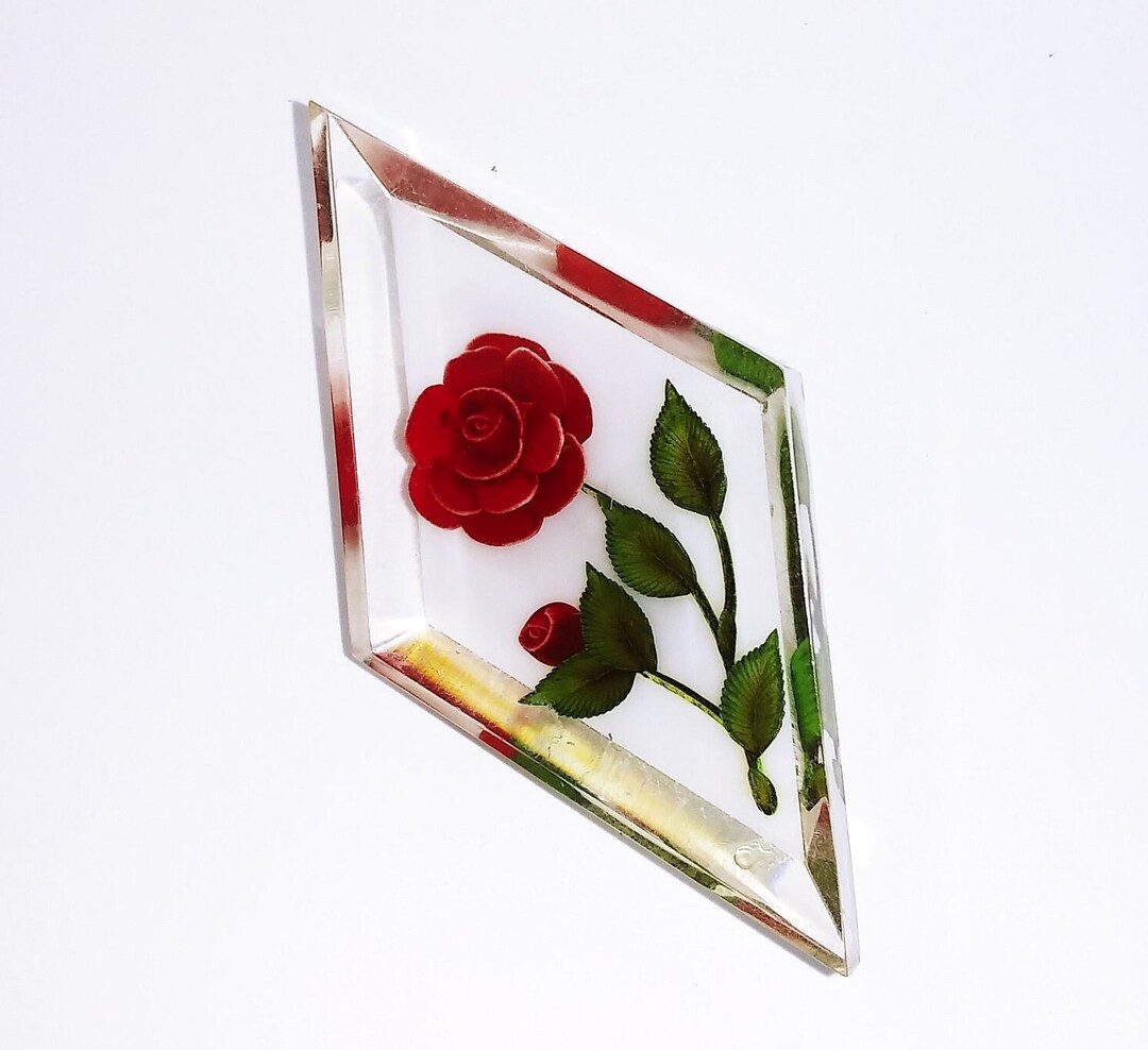 Reverse Carved Rose, Red Rose Brooch Pin, Rose Lucite Pin, Intaglio ...