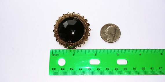 Black glass brooch, Black glass pin, Round black pin,… - Gem
