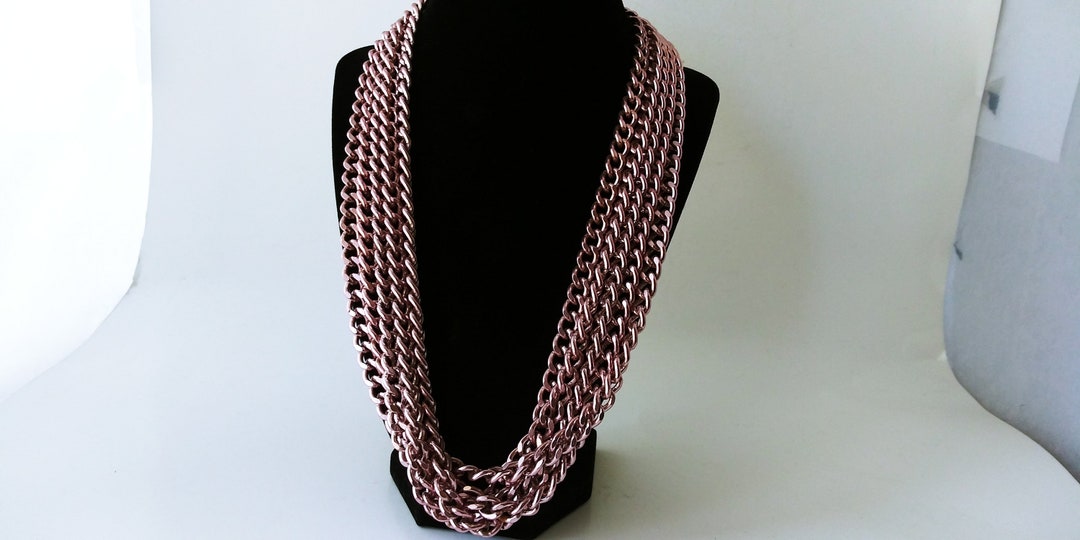Multi Strand Pink Curb Chain Necklace Pale Pink Mod Retro Punk 271 ...