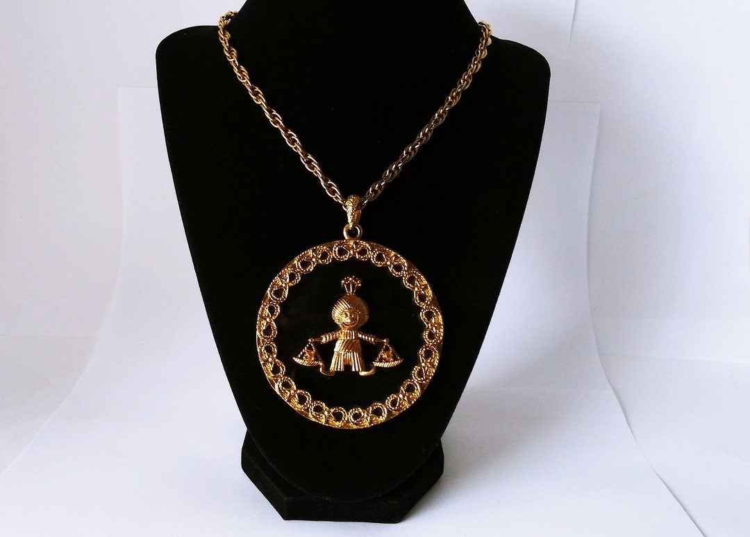 Vintage 70s Genie Necklace, Libra Pendant Necklace, Large Genie Pendant ...