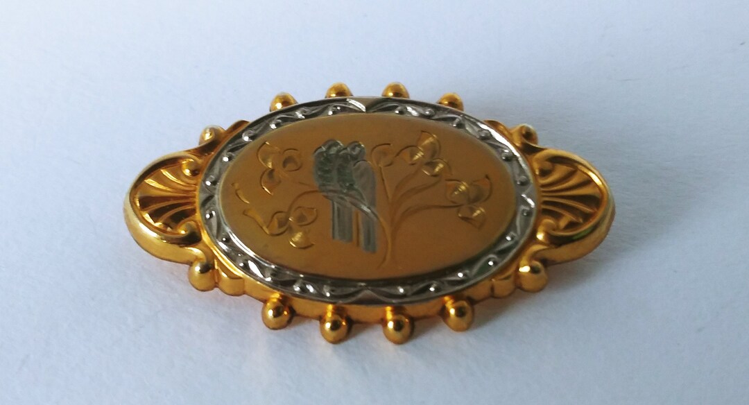 Victorian GF Pin, Hayward GF Brooch, Gold Filled Etched Pin, Bird ...
