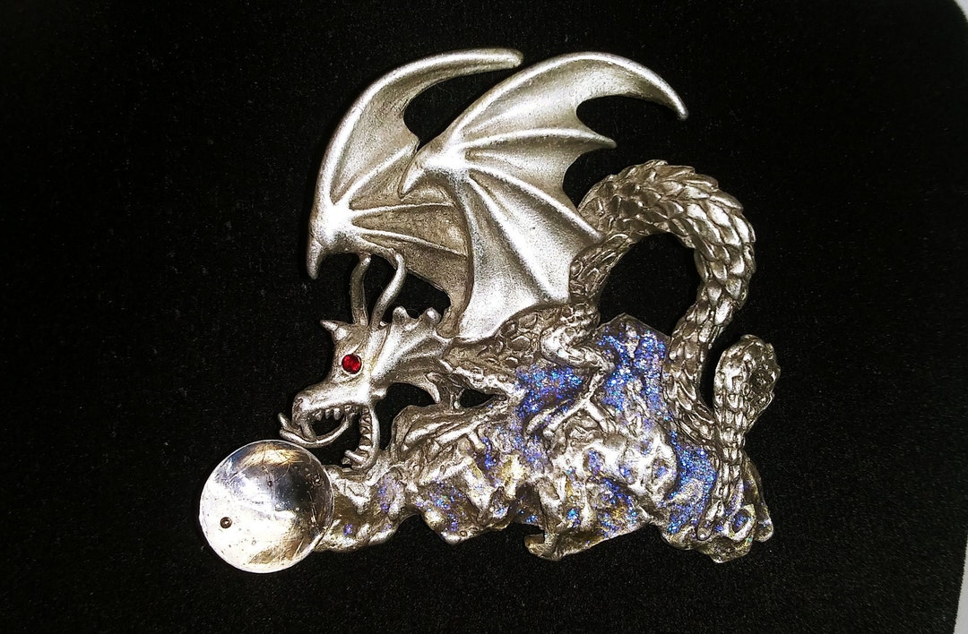 JJ Dragon Brooch, JJ Dragon Pin, Purple Glitter Accents, Crystal Ball ...