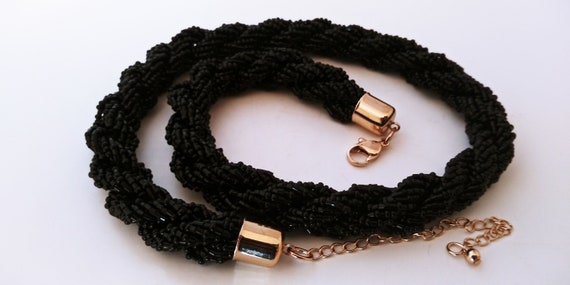 Black rope necklace, seed bead necklace, black twiste… - Gem