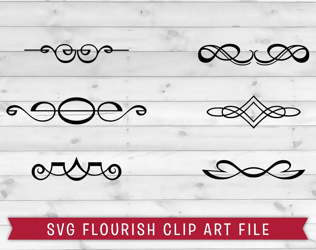 Flourish Svg 8 Clip Art Digital Cut Files Swoosh, Swish Curly Curls ...
