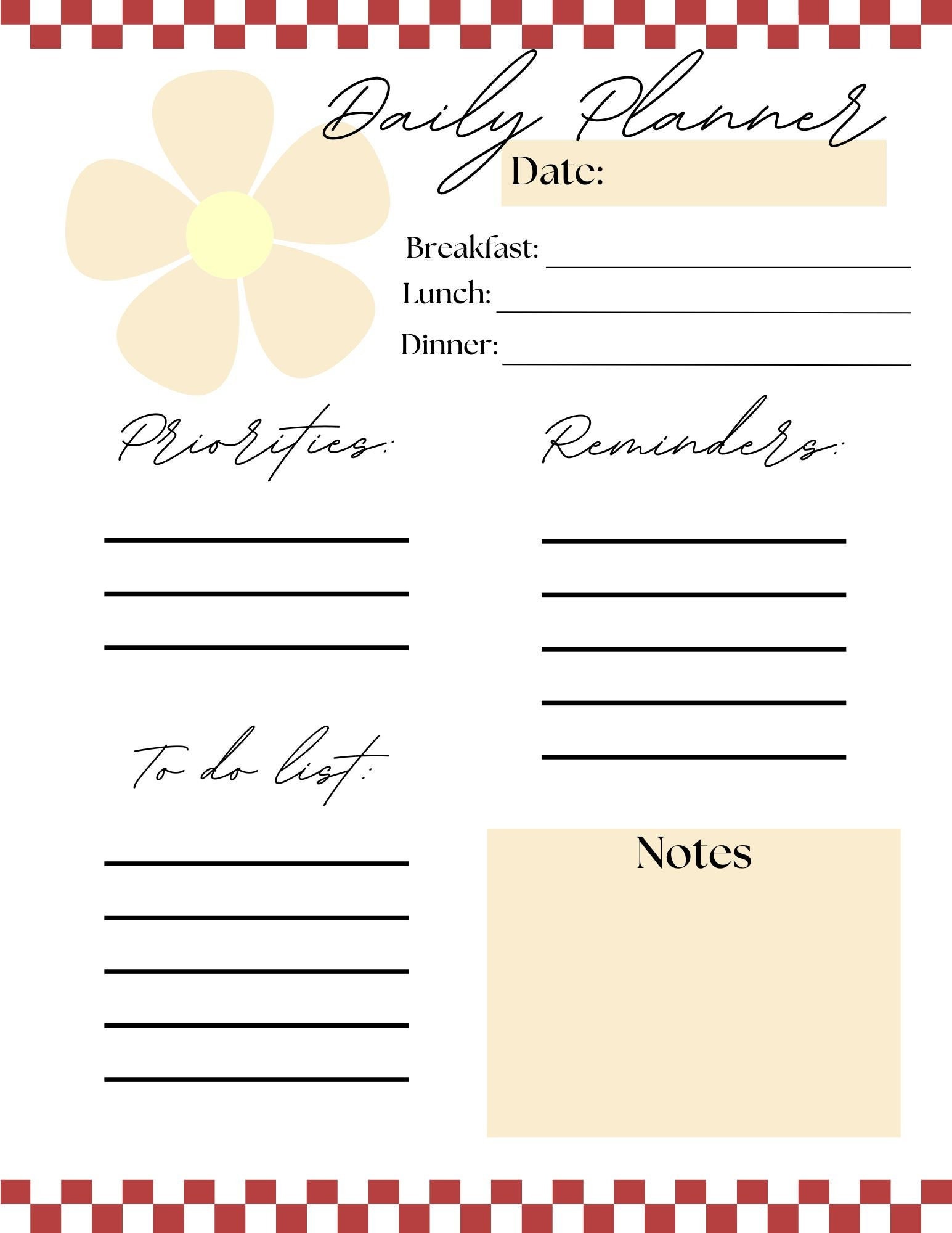 Modern Checkered Printable Daily Planner - Etsy