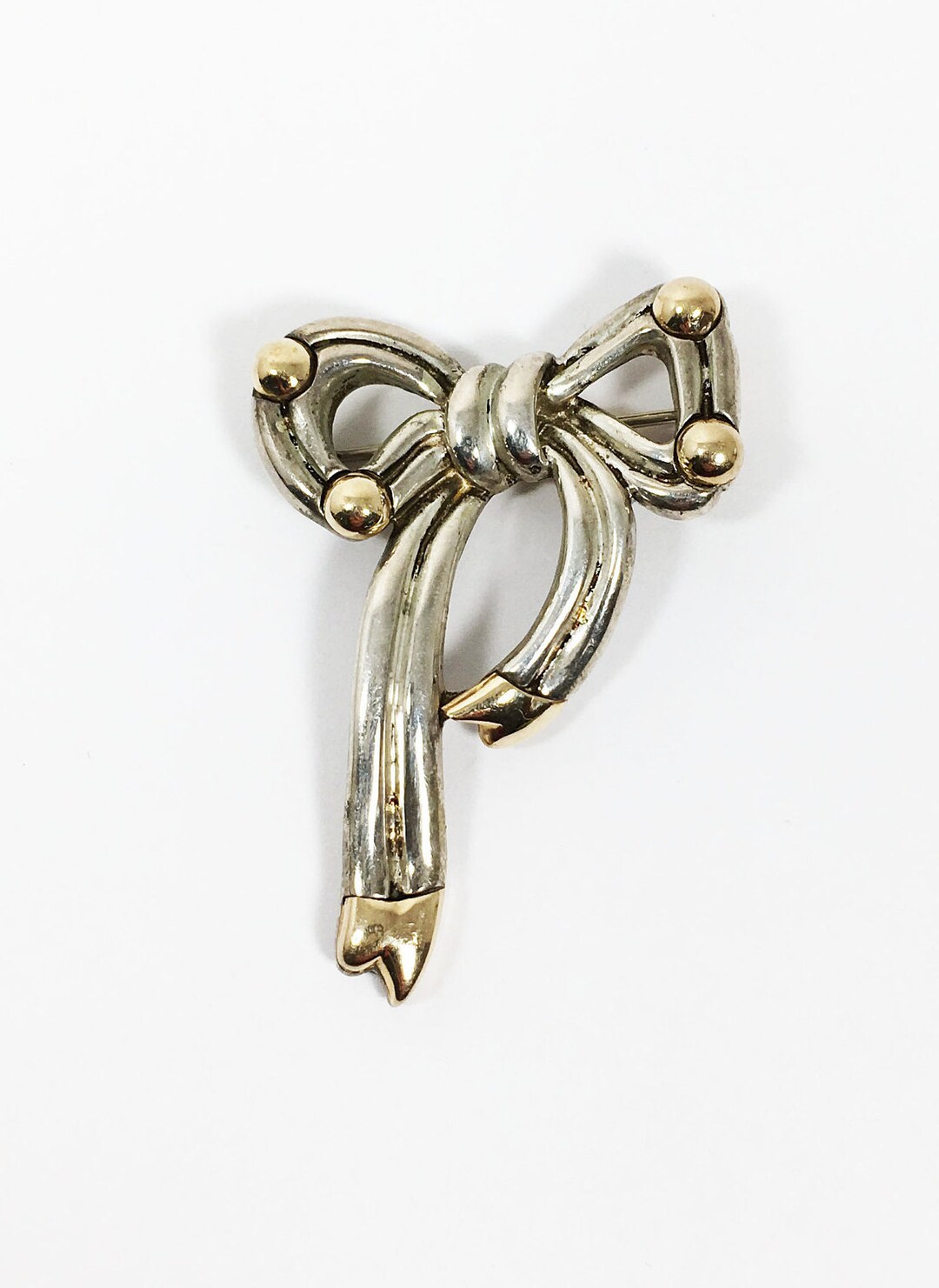 Sterling Silver 14K Gold Bow Pin Designer Signed Remy STER 14K Vintage ...