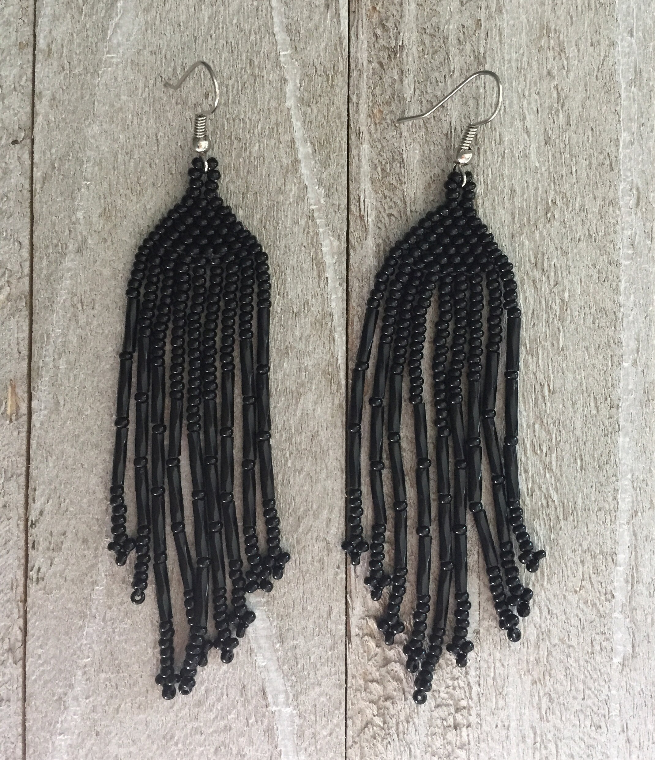 Black Bead Strand Shoulder Dusters Tube Seed Beads Pierced | Etsy