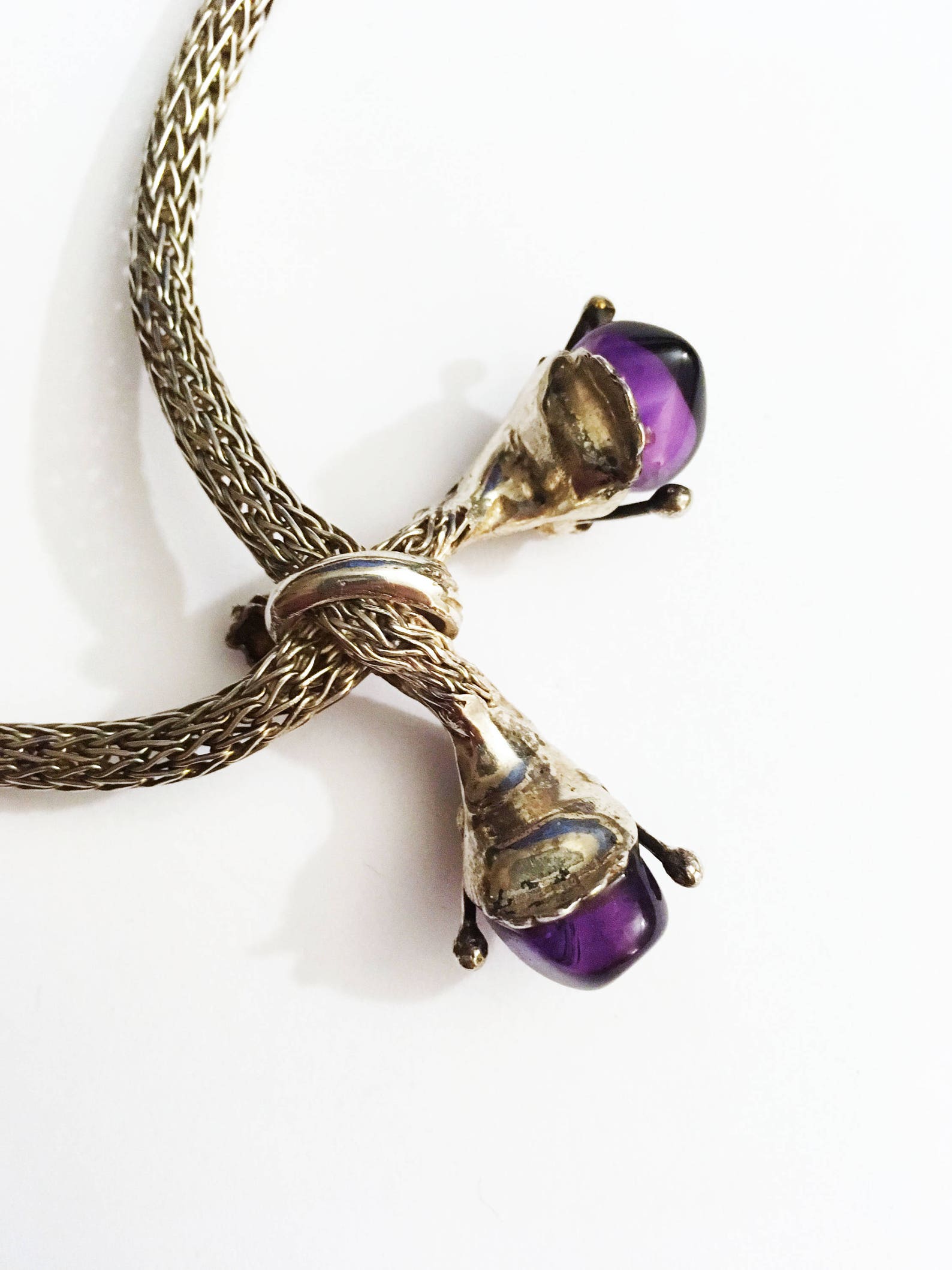 Silver Amethyst Necklace Fox Tail Uncut Polished Amethysts - Etsy