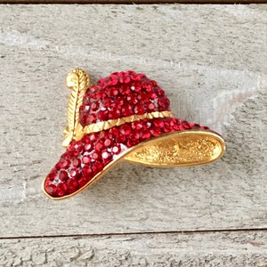 Gold Tone & Red Rhinestone Hat Pin Feather Accent Vintage 1980s 1990s ...