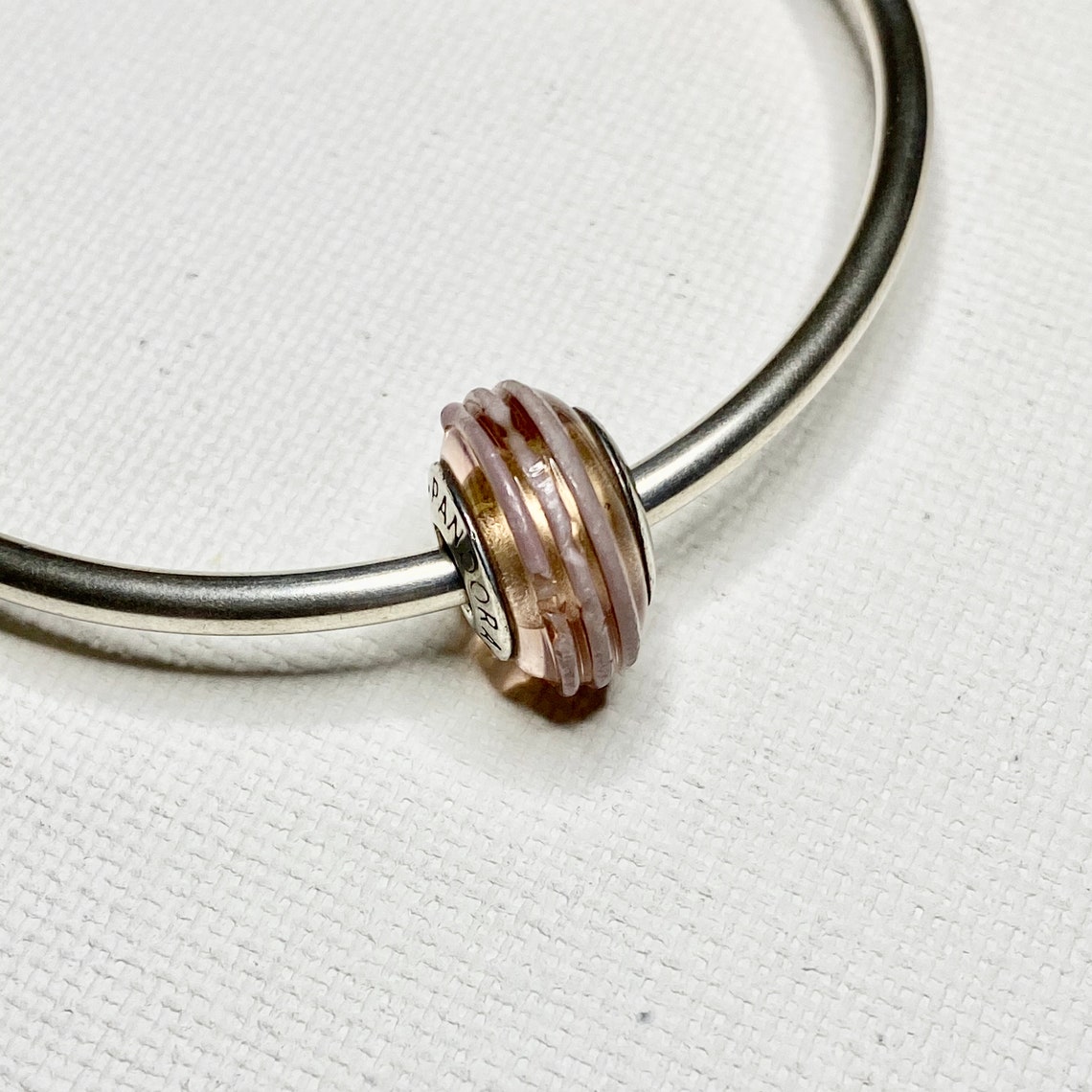 Authentic Pandora Charm Pastel Pink Stripes Glass Bead Sterling Silver ...