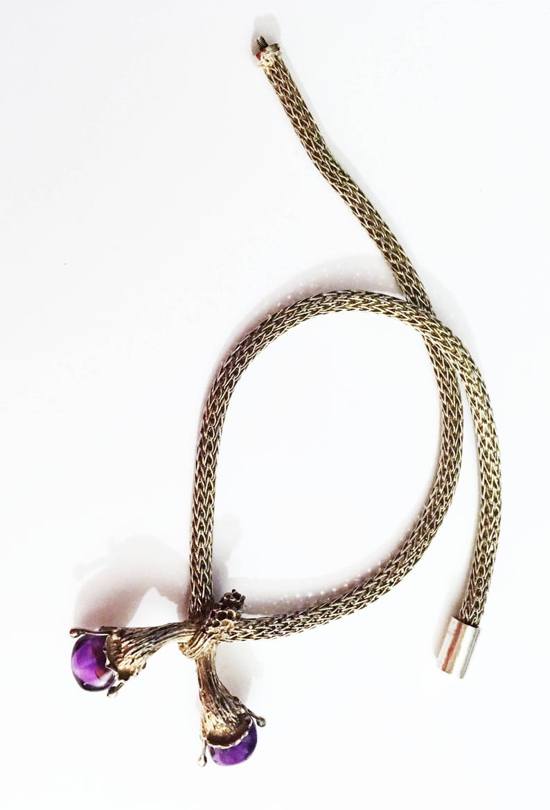 Silver Amethyst Necklace Fox Tail Uncut Polished Amethysts - Etsy