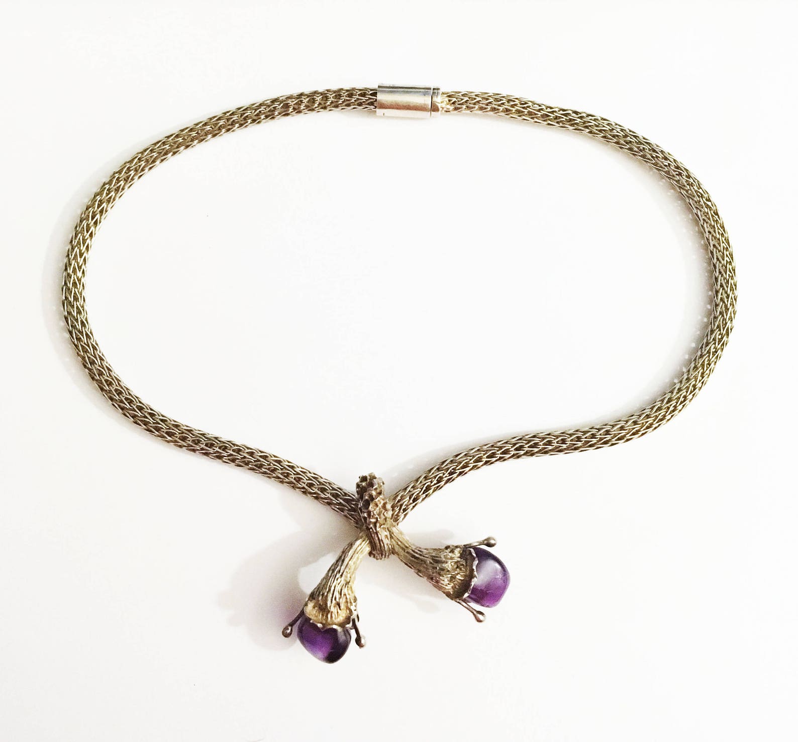 Silver Amethyst Necklace Fox Tail Uncut Polished Amethysts - Etsy