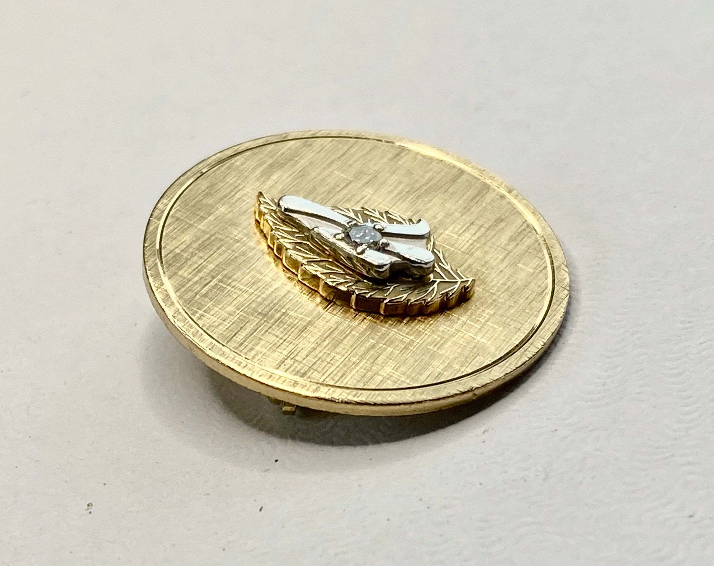 12K GF Letter K Lapel Pin Round Leaf Pendant Diamond Sparkle | Etsy