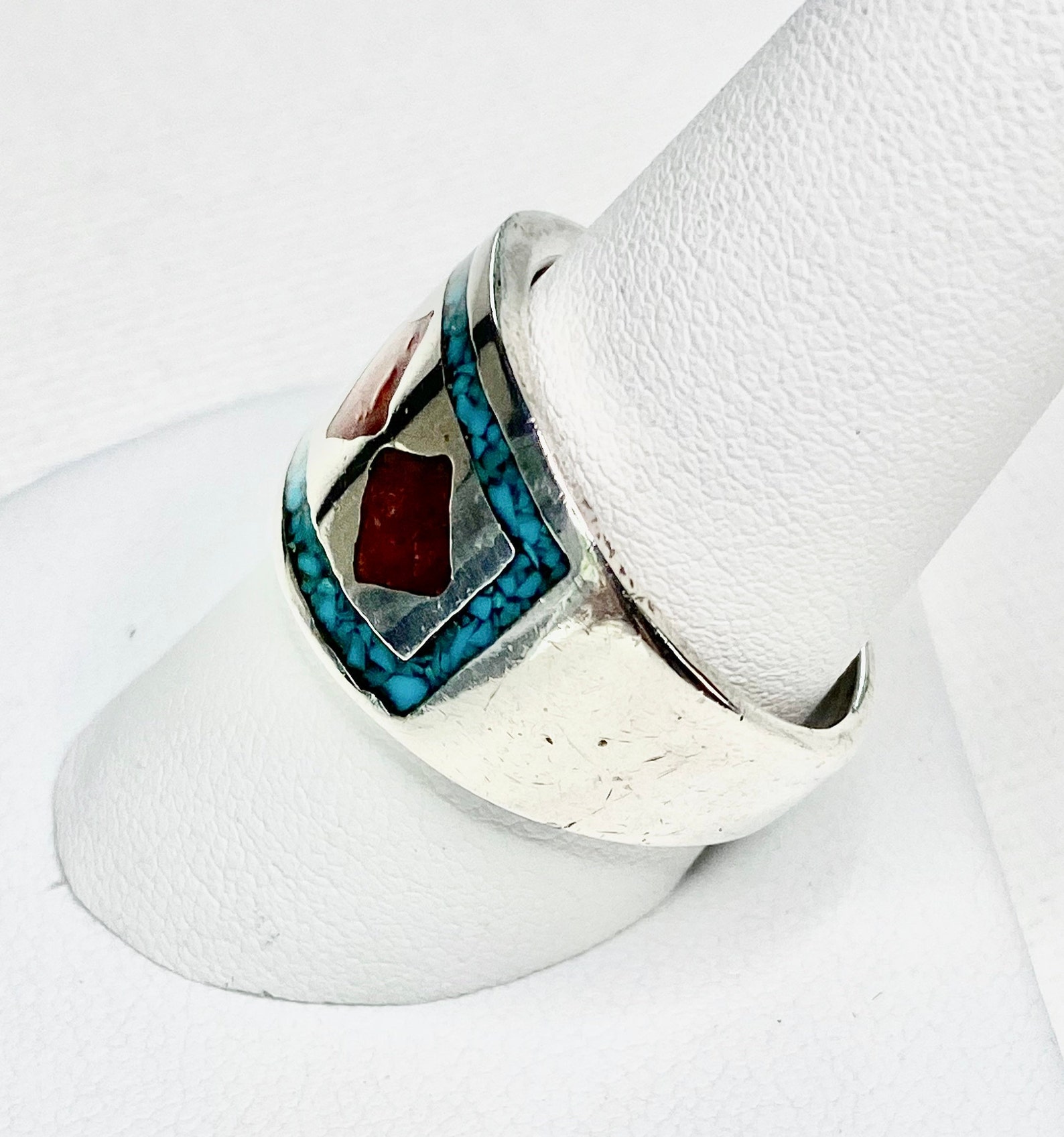 Coral Turquoise Chip Ring Vintage 1980s 1990s Sterling Silver - Etsy